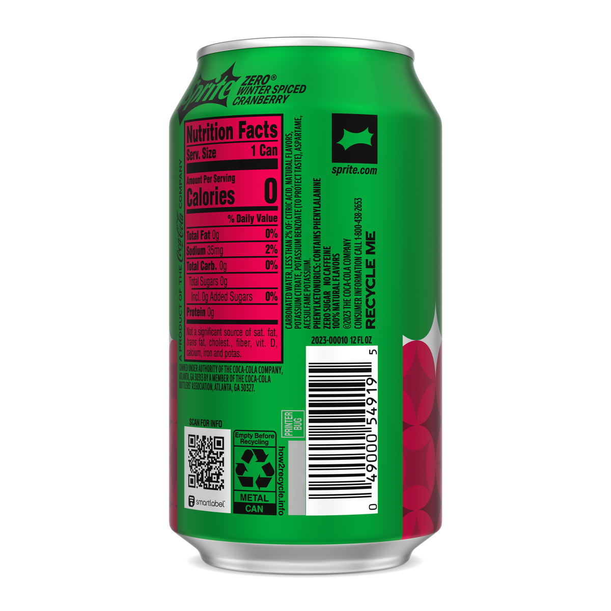 Sprite Winter Spiced Cranberry Zero Sugar LTO, 12 Oz. Bottles, 24 Pack